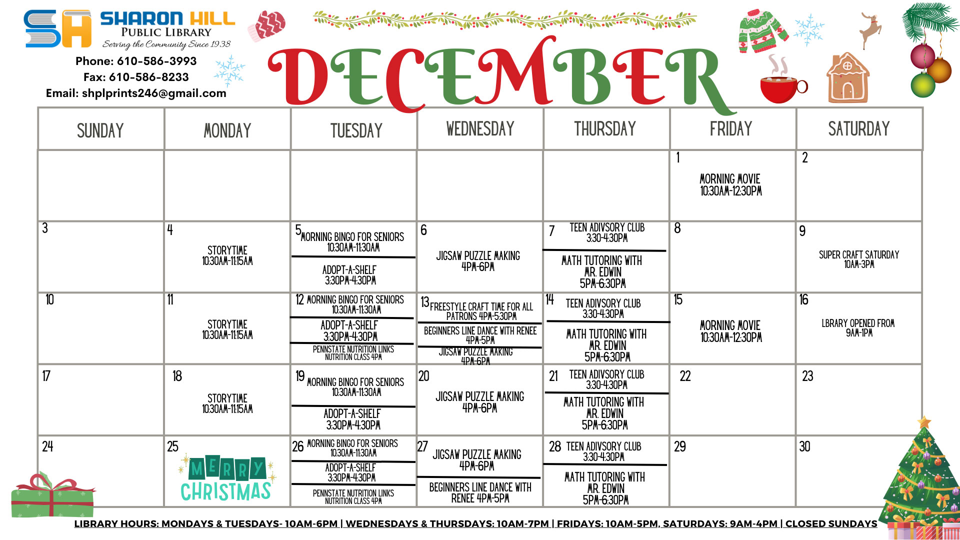 December Programs at Sharon Hill Public Library – Sharon Hill Borough