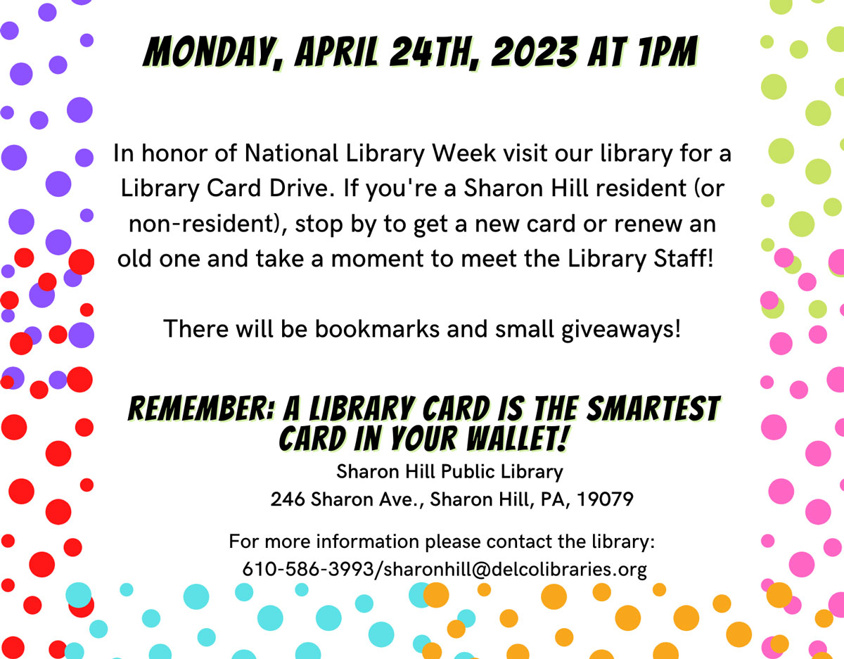 Library Card Drive – Sharon Hill Borough